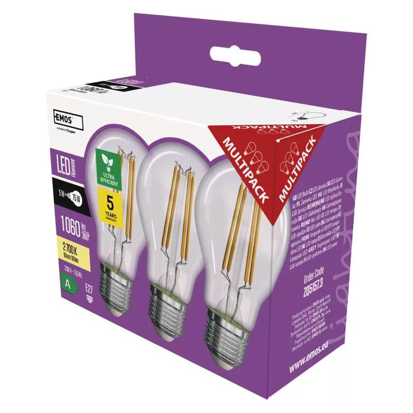 EMOS ZF5157.3, LED izzó Filament A60 / E27 / 5 W (75 W) / 1 060 lm / m