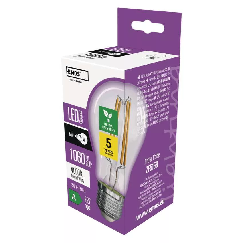 EMOS ZF5158, LED izzó Filament A60 / E27 / 5 W (75 W) / 1 060 lm / ter